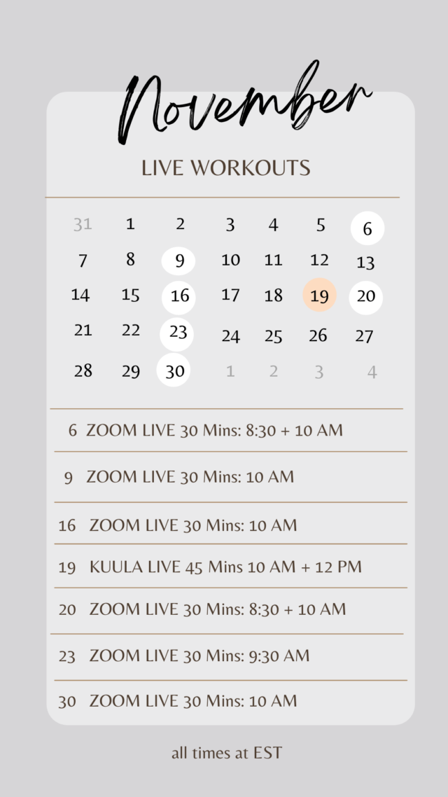 November Workout Schedule - Kellie Nasser